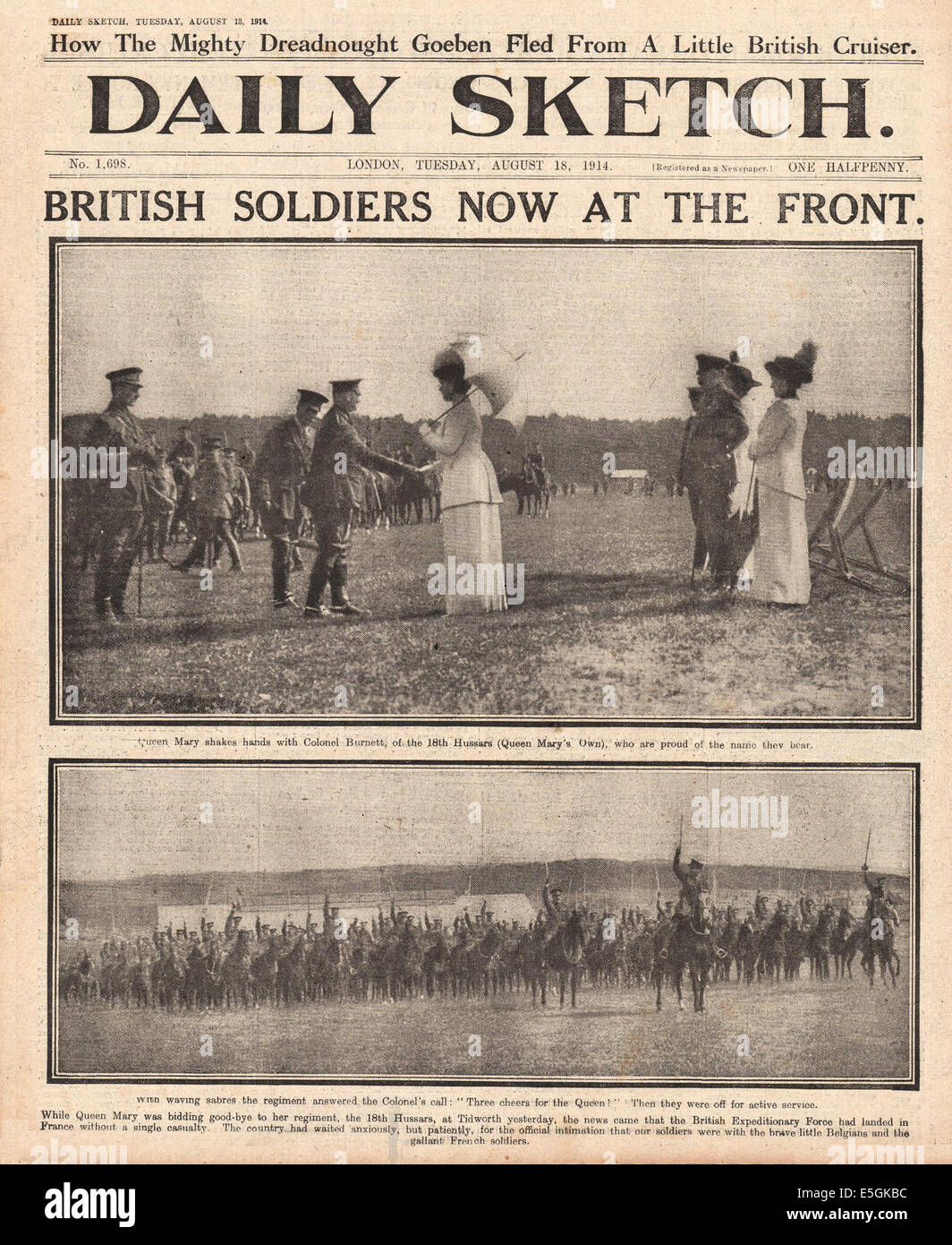 1914 Daily Sketch front page reporting British soldiers in trenches on ...