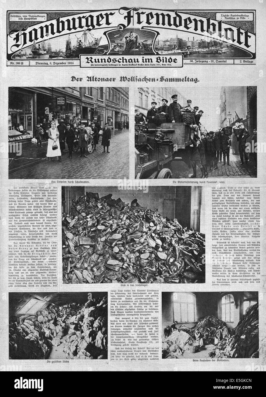 1914 Hamburger Fremdenblatt (Germany) front page reporting collecting ...