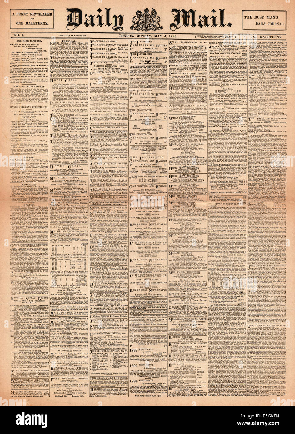 1896 The Daily Mail issue No. 1 Stock Photo - Alamy