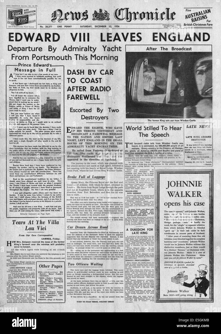 1936 news chronicle front page hi-res stock photography and images - Alamy
