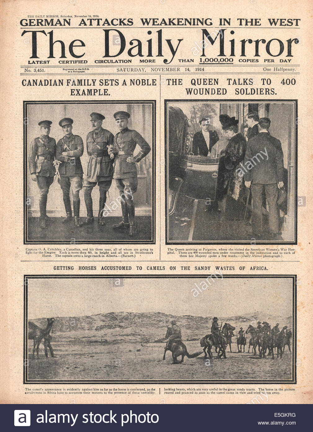 1914 Daily Mirror Front Page Stock Photos & 1914 Daily Mirror Front ...