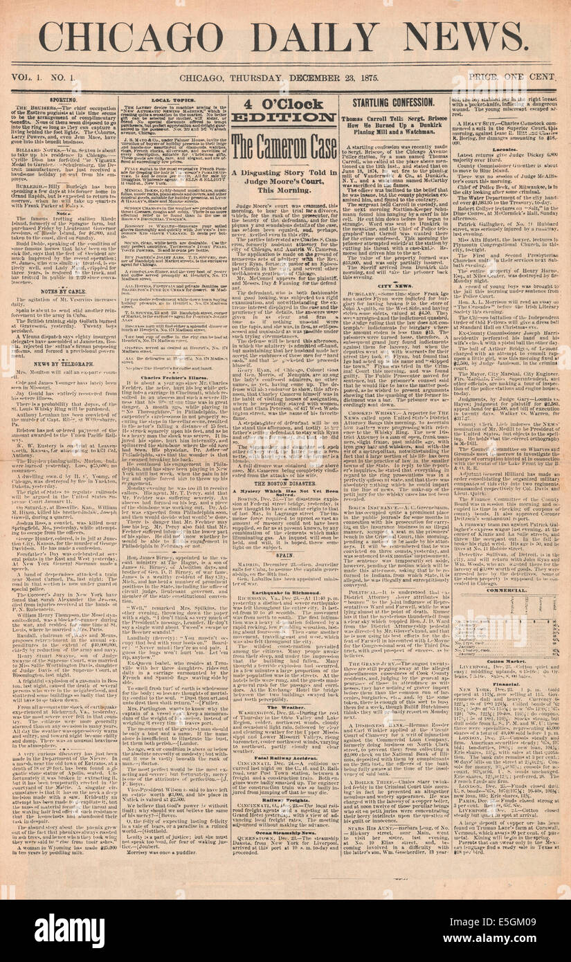 1875 Chicago Daily News issue No. 1 Stock Photo - Alamy