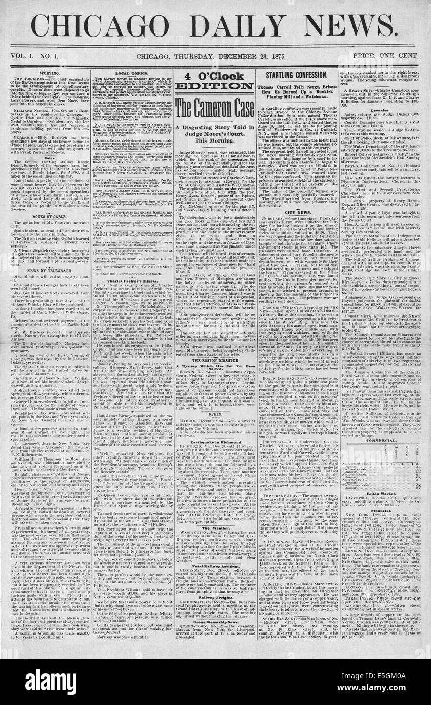 1875 Chicago Daily News issue No. 1 Stock Photo - Alamy