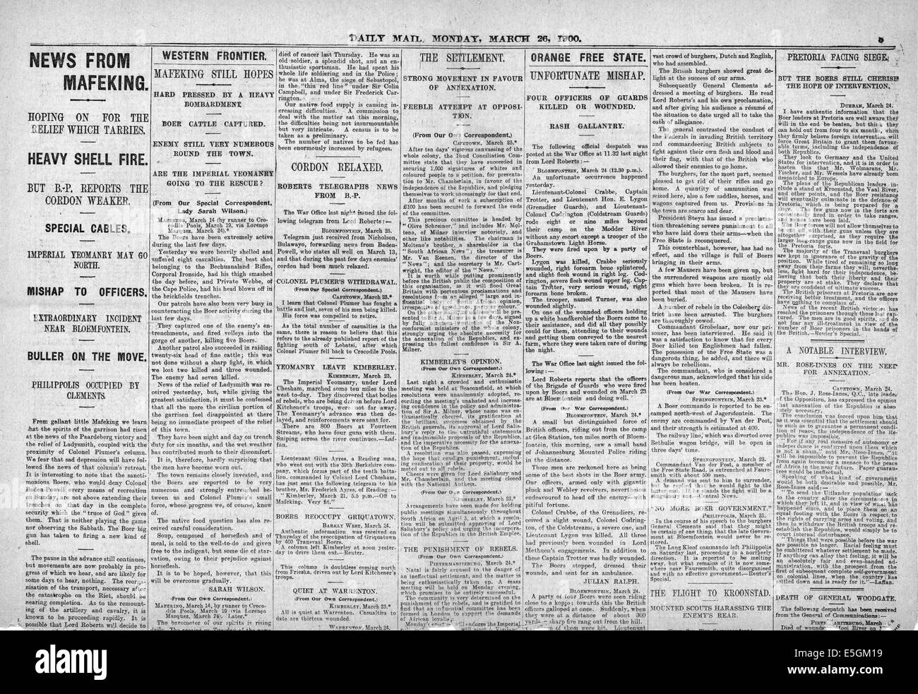 1900 Daily Mail page 5 reporting battle for Mafeking during Boer War ...