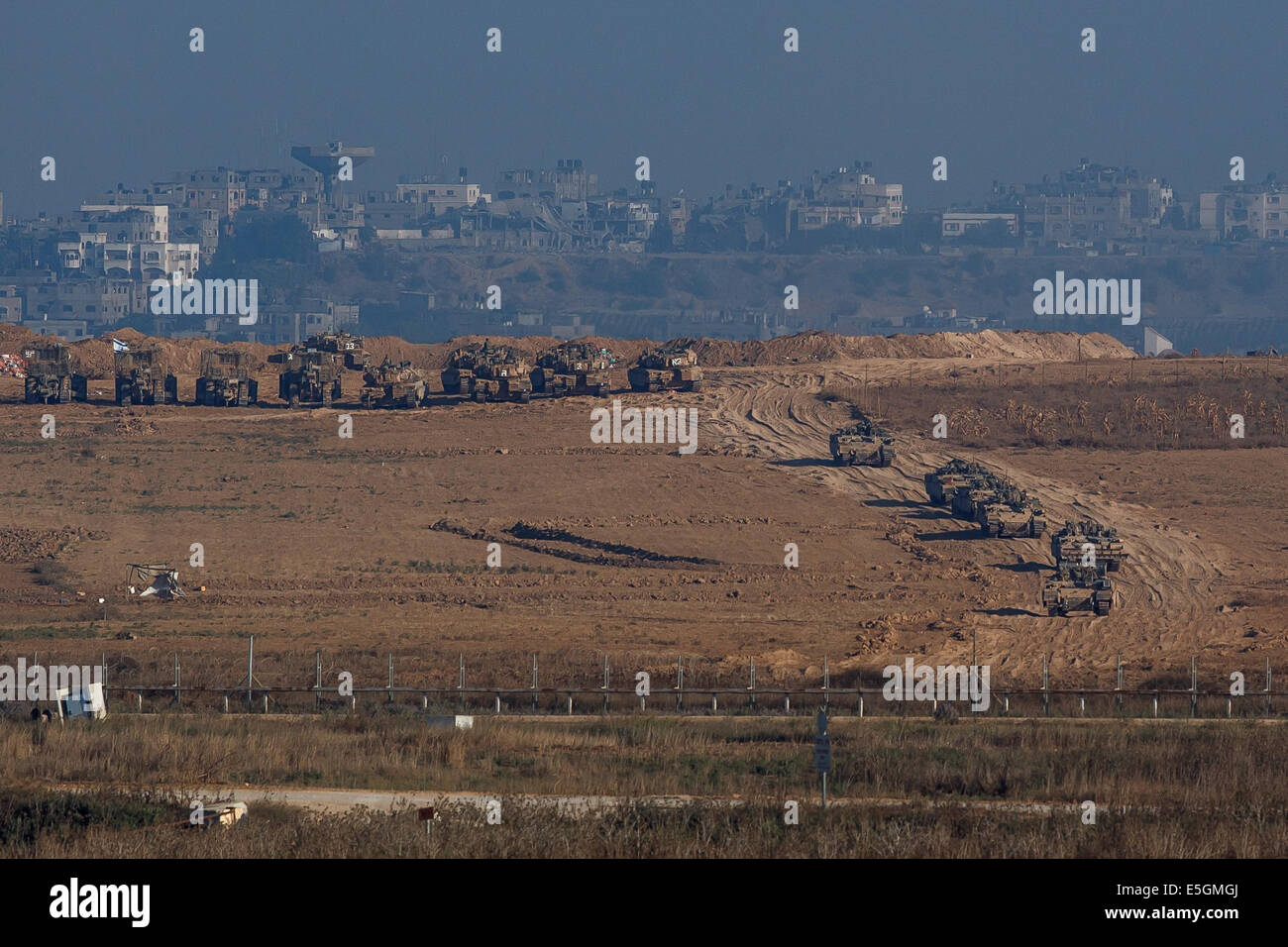Gaza Border 30th July 2014 Israeli Armored Tanks Are Deployed On The