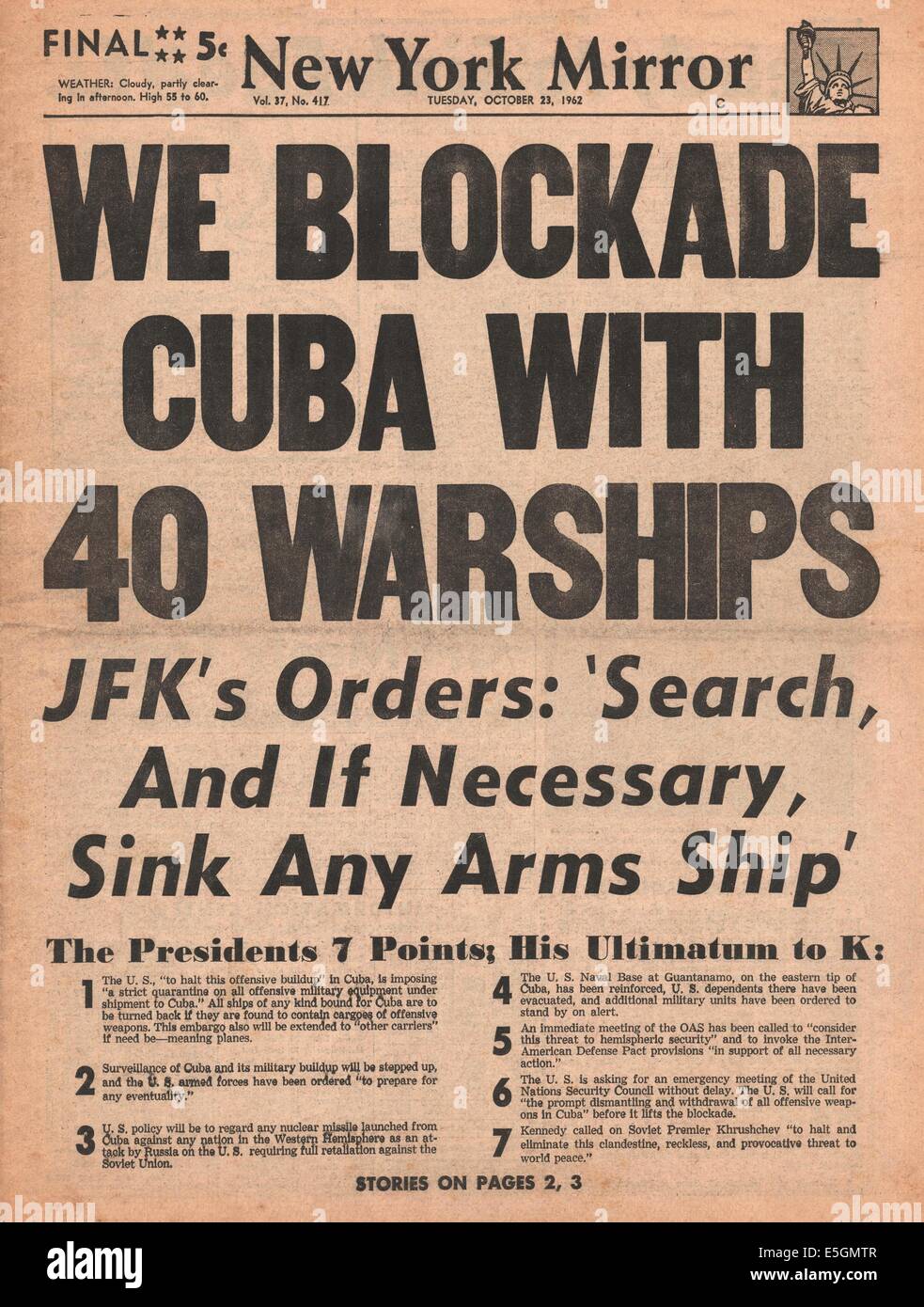 1962 newspaper cuba missile crisis hi-res stock photography and images ...