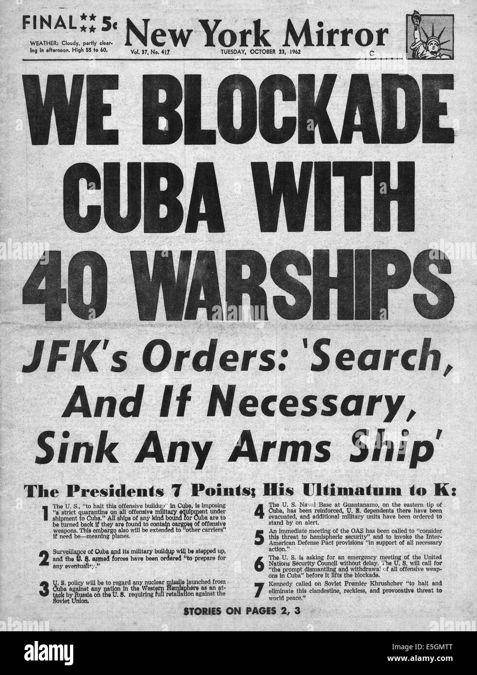 1962 newspaper cuba missile crisis hi-res stock photography and images ...