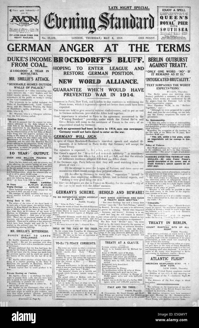 Treaty of versailles newspaper hi-res stock photography and images - Alamy