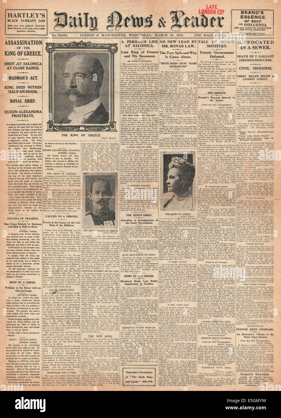 1913 Daily News & Leader front page reporting the Assassination of the ...