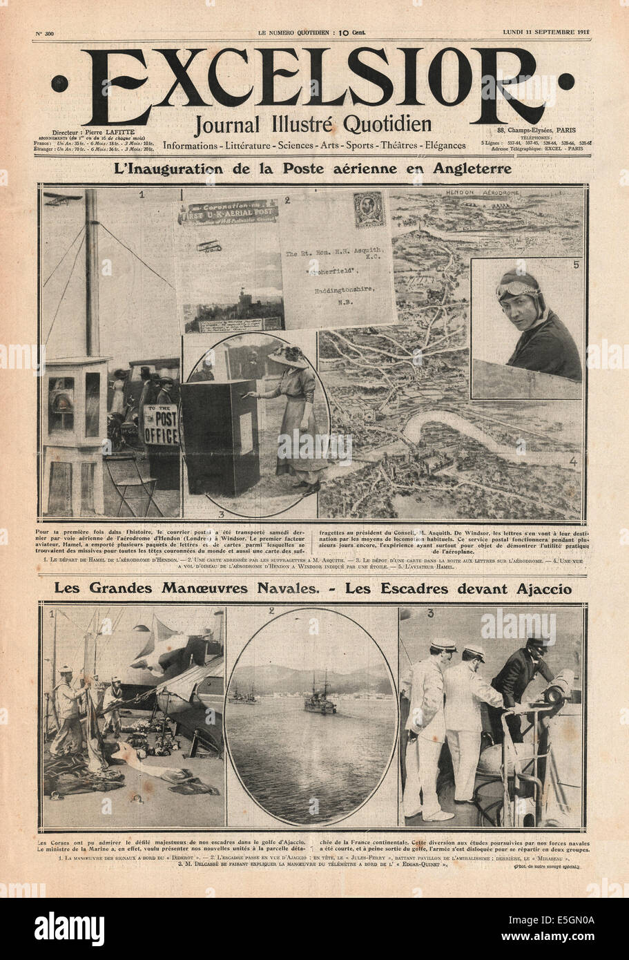 1911 Excelsior front page reporting the inauguration of Air Mail post ...
