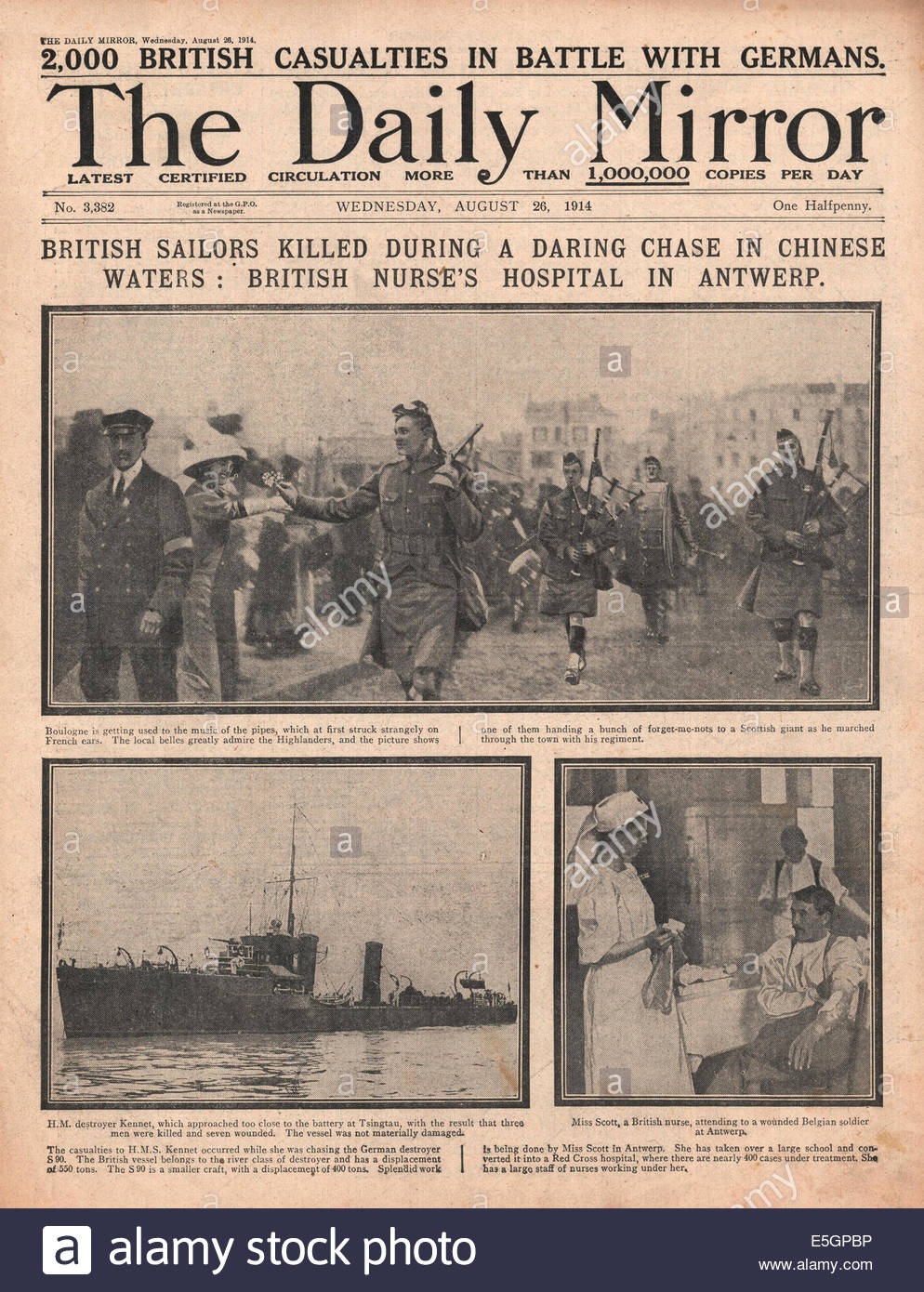 1914 Daily Mirror Front Page Stock Photos & 1914 Daily Mirror Front ...