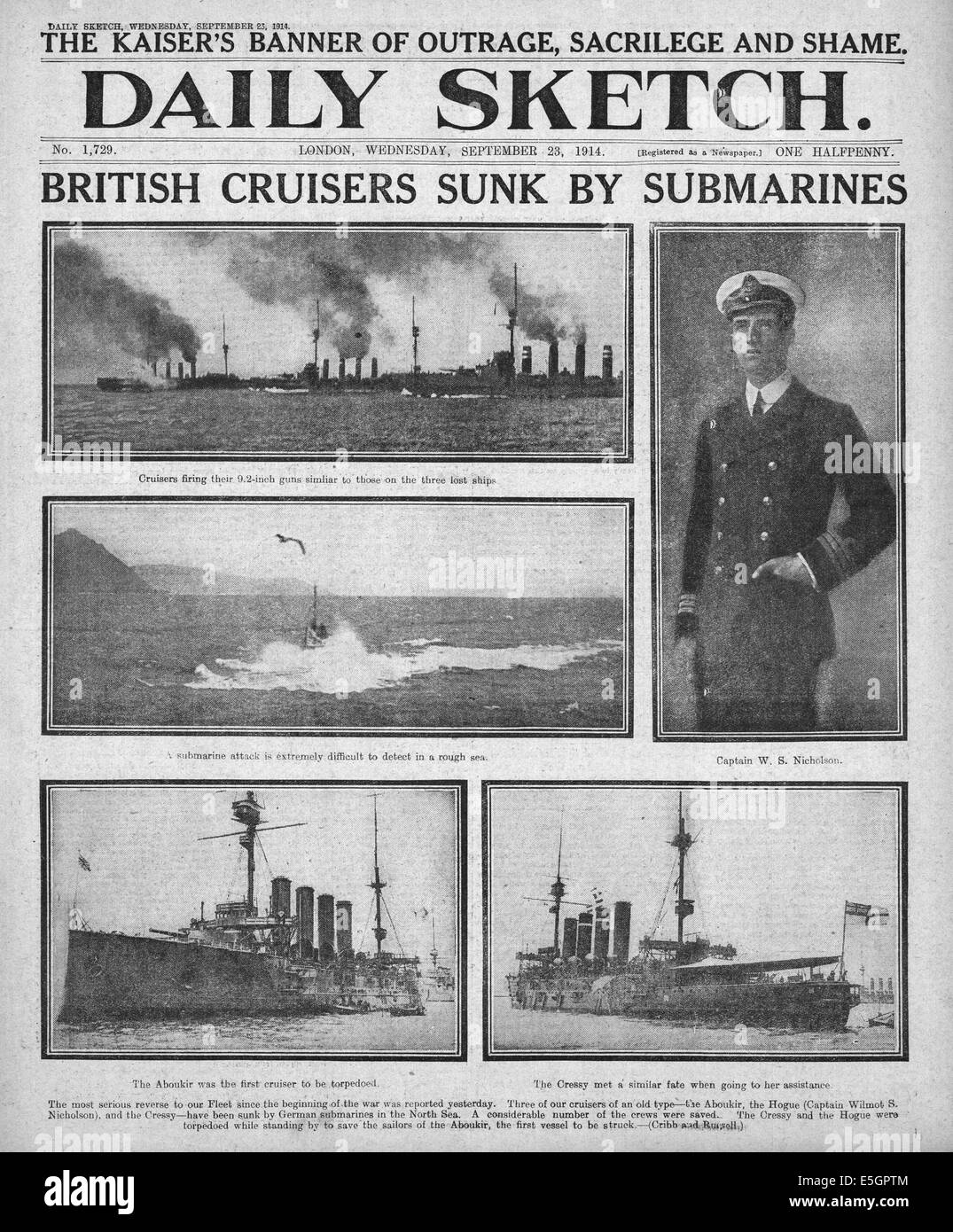 Hms aboukir Black and White Stock Photos & Images - Alamy