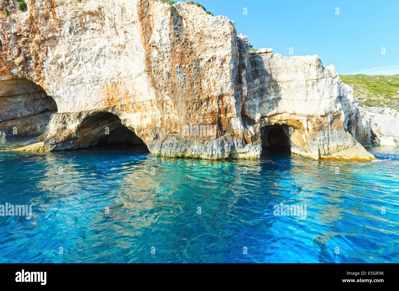 View of Blue Caves from boat (Zakynthos, Greece, Cape Skinari Stock ...