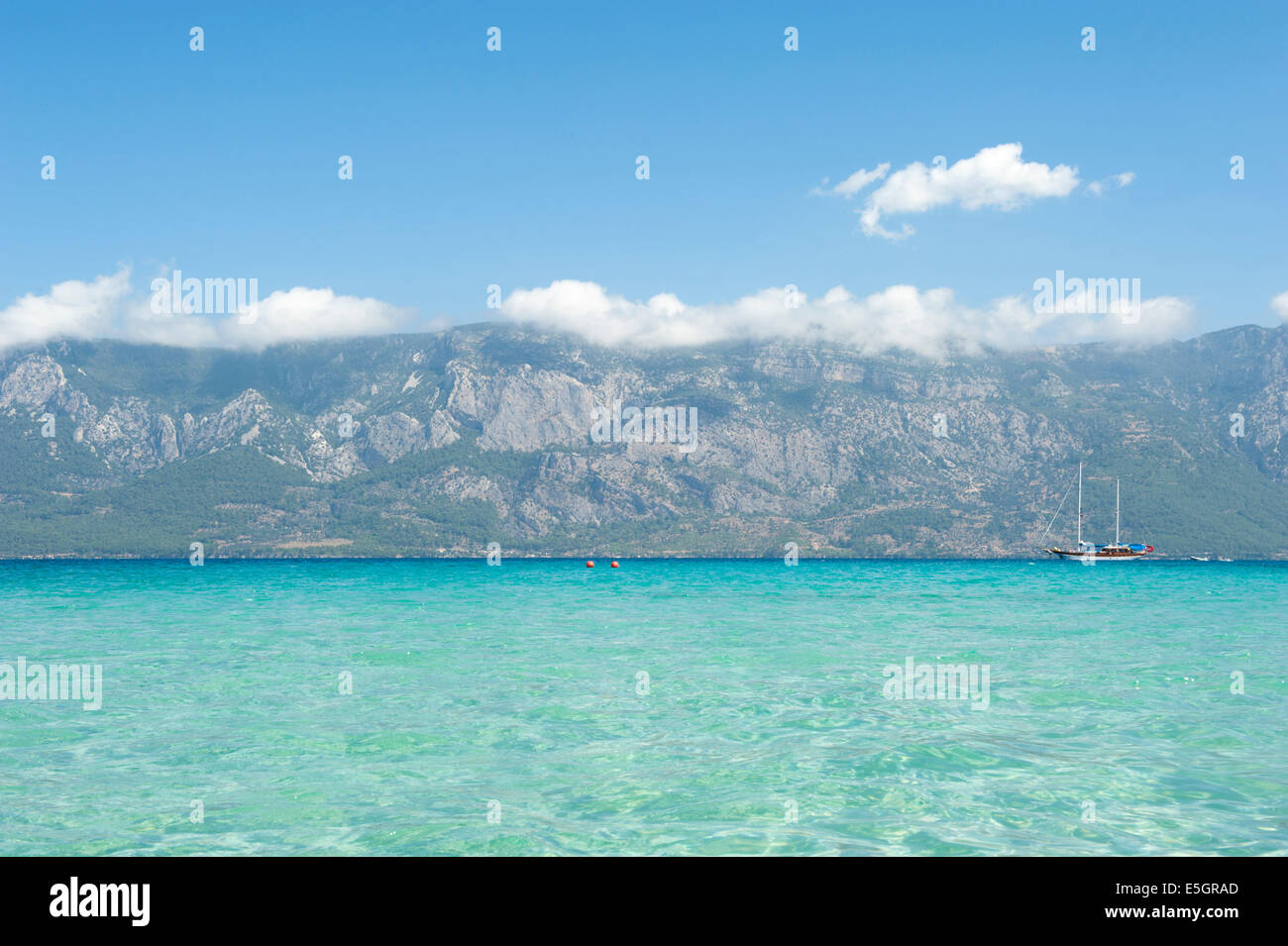 Sedir island in the Gulf of Gökova is surrounded by azure water, and ...