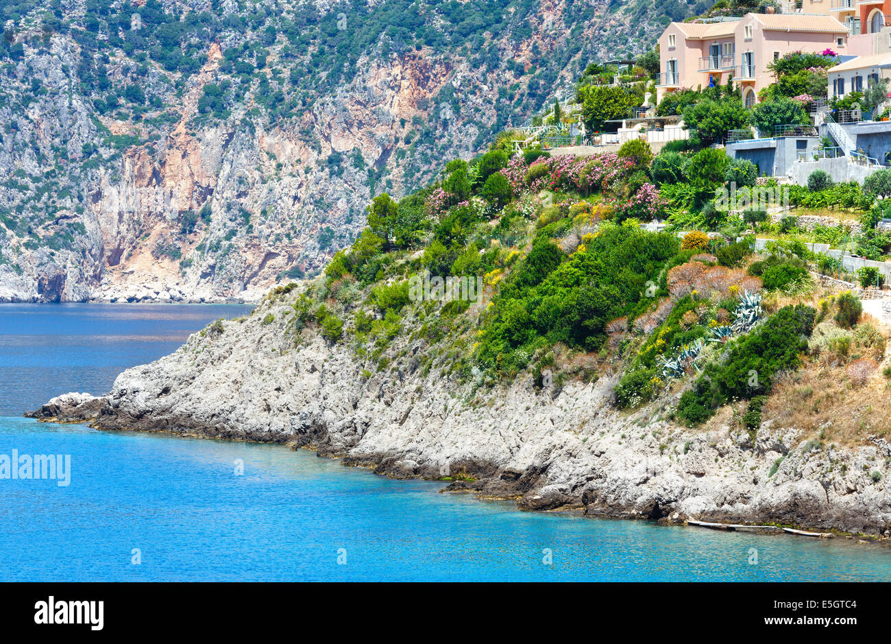 Summer sea view of Assos village (Greece, Kefalonia, Ionian Sea Stock ...