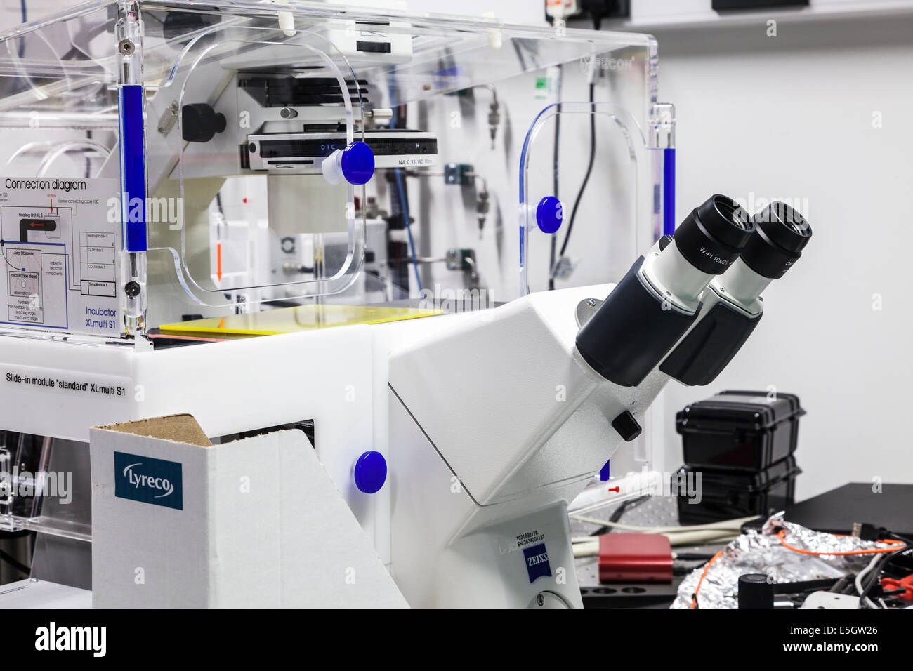 A single molecule microscope on a laboratory bench with an icubator ...
