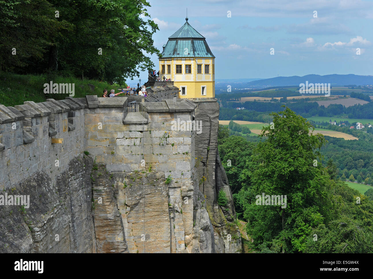 Tourists stand in the parapet of the Friedrichsburg, built in 1589, at ...