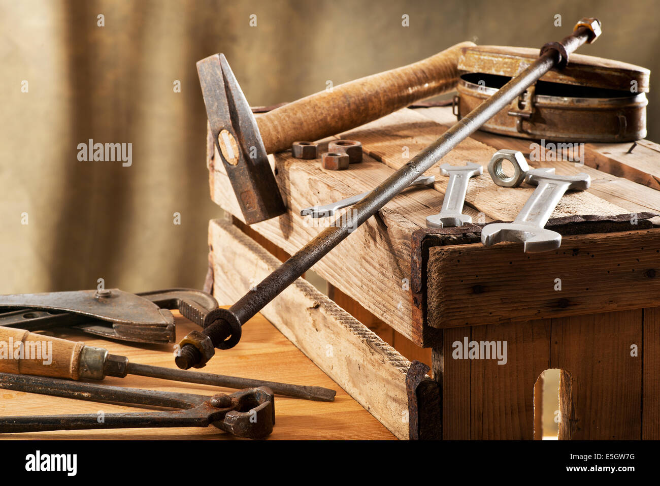 still life with old tools in the workroom Stock Photo - Alamy
