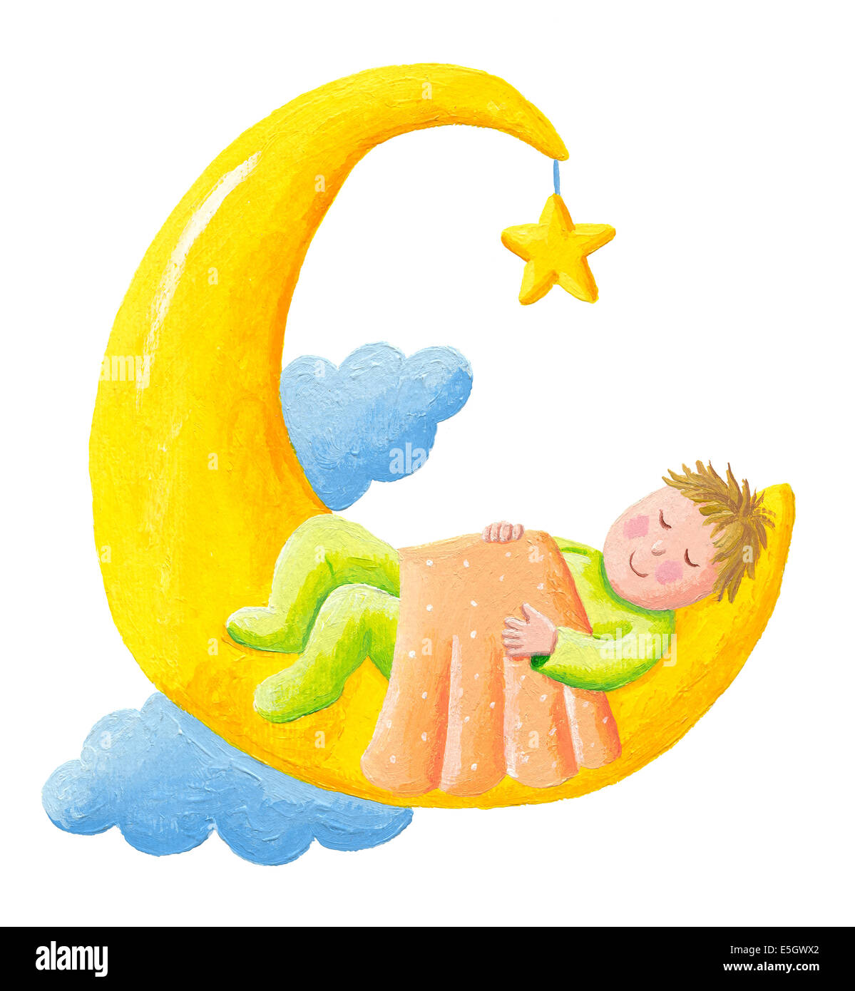 Acrylic illustration of the baby sleeps on the moon isolated Stock ...