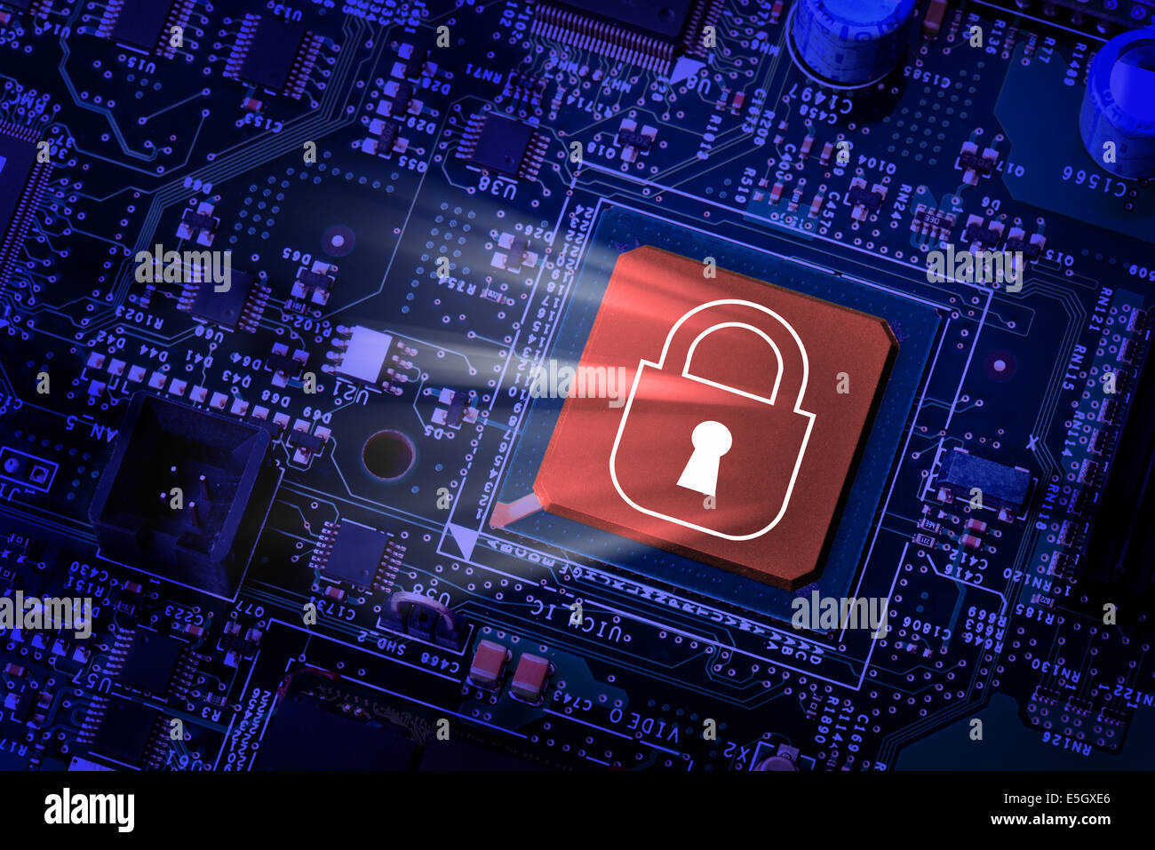 Lock on computer chip - technology security concept Stock Photo - Alamy