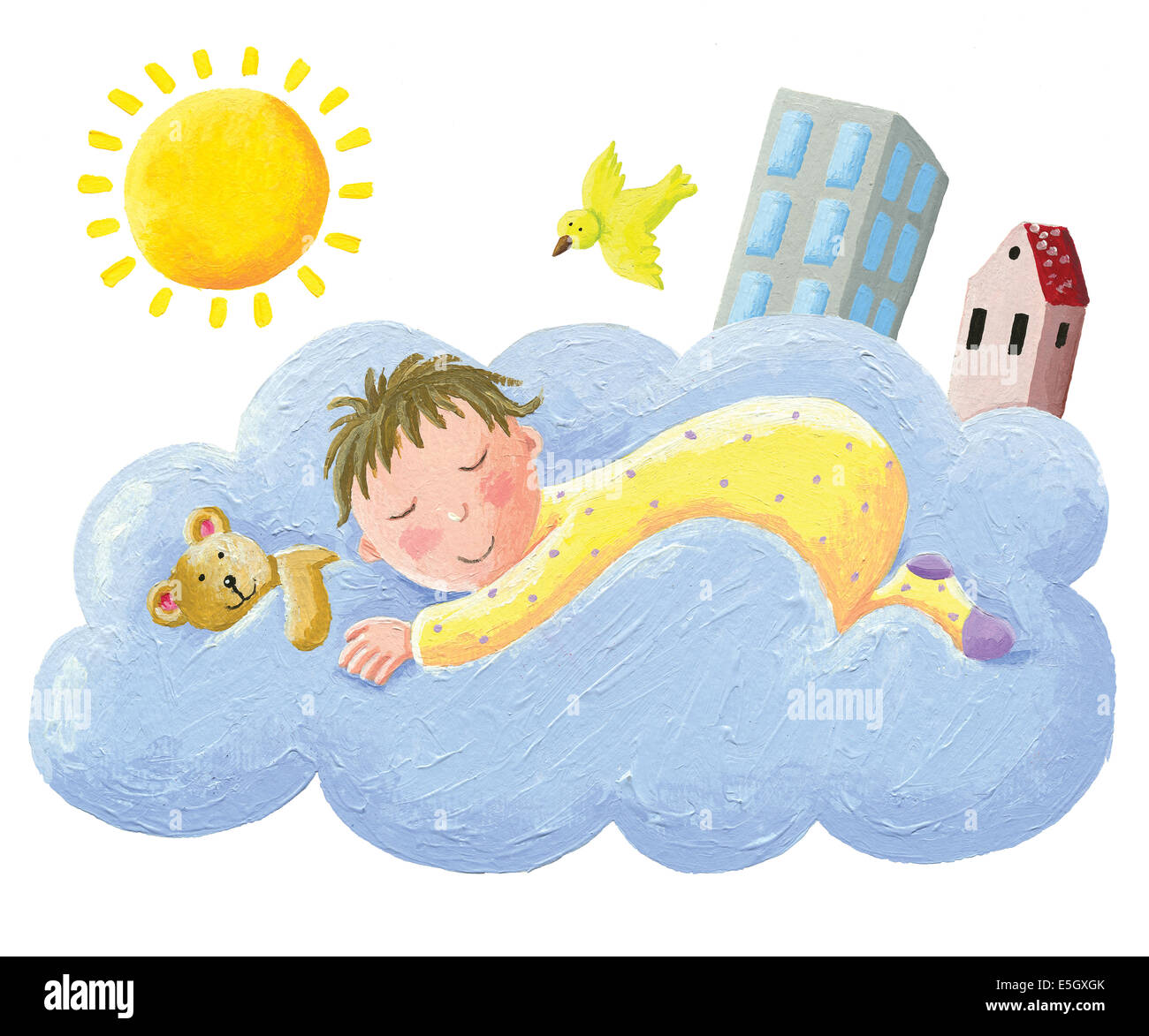 Acrylic illustration of baby sleeping on cloud Stock Photo - Alamy