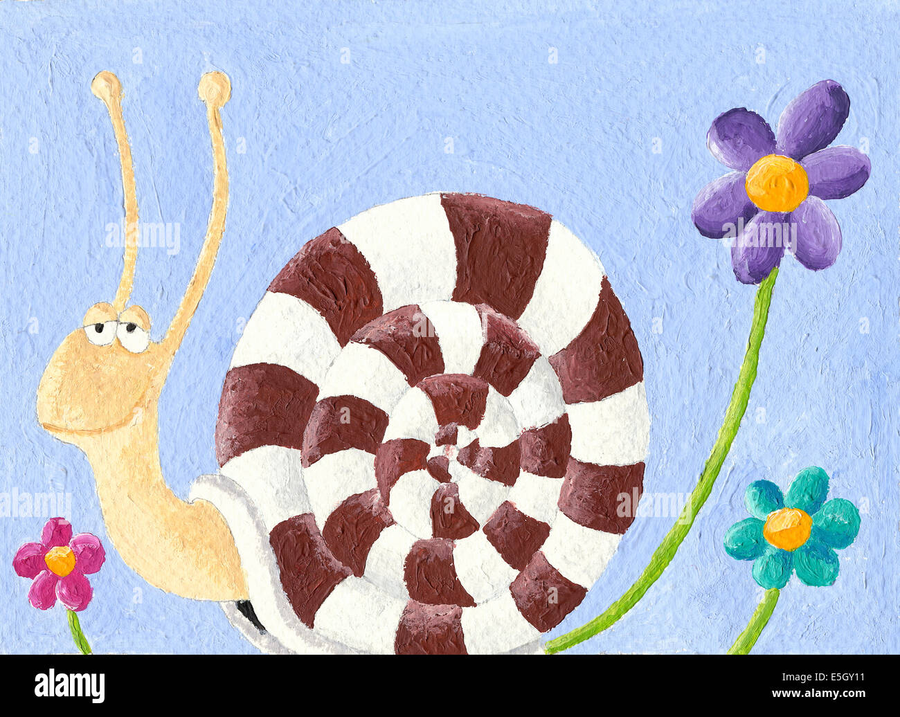 Acrylic illustration of Snail and flowers Stock Photo - Alamy