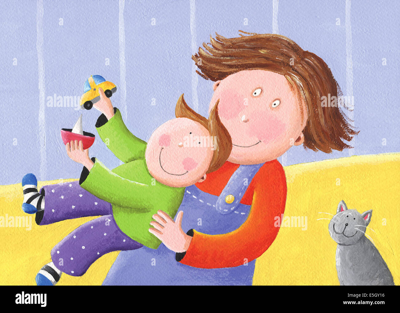 Illustration of two brothers playing Stock Photo - Alamy