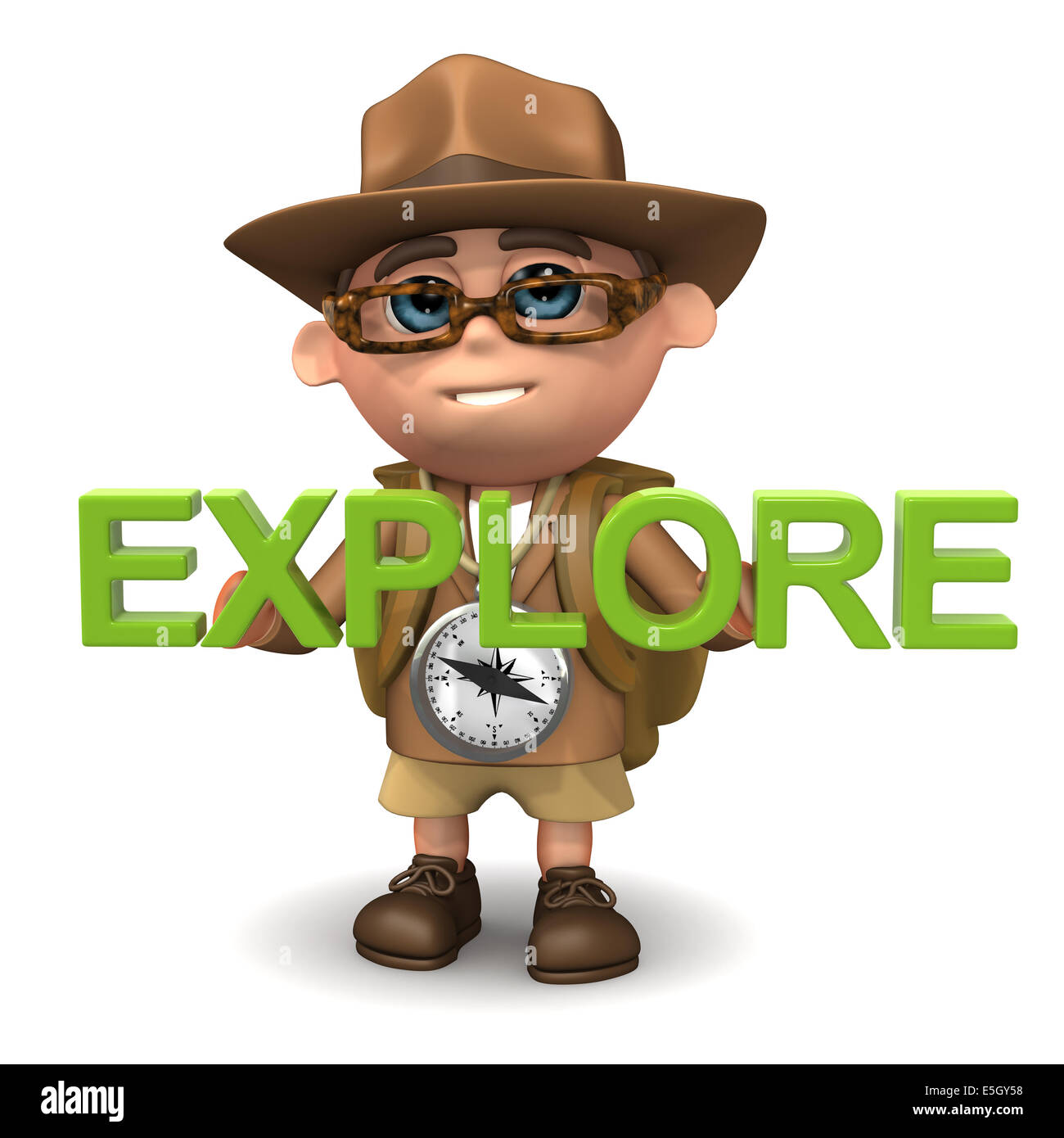 3d render of Explorer kid holding the word "Explore Stock Photo - Alamy