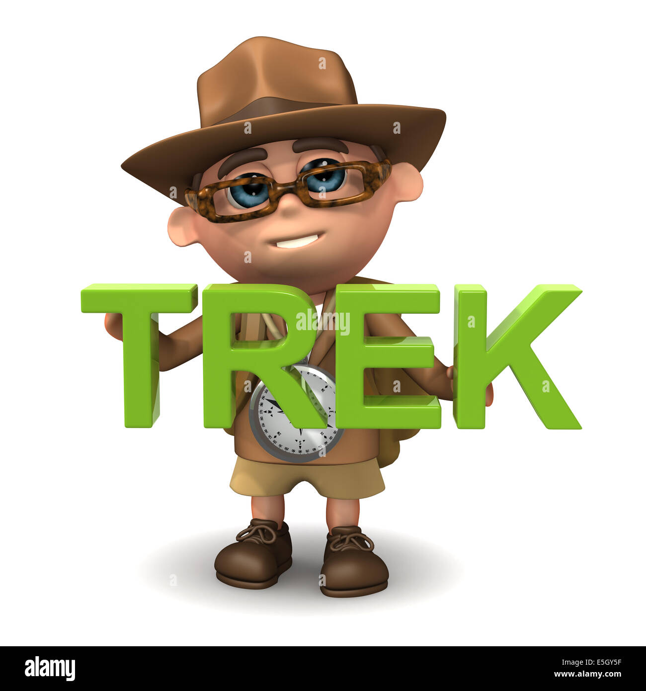 3d render of Explorer kid holding the word "Trek Stock Photo - Alamy