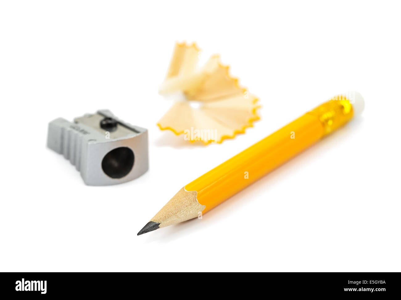 pencil, sharpener, shavings isolated on a white background Stock Photo ...