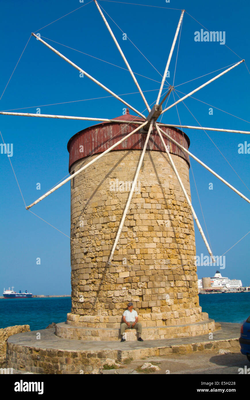 Windmill, Mandraki port harbour area, Rhodes town, Rhodes island ...