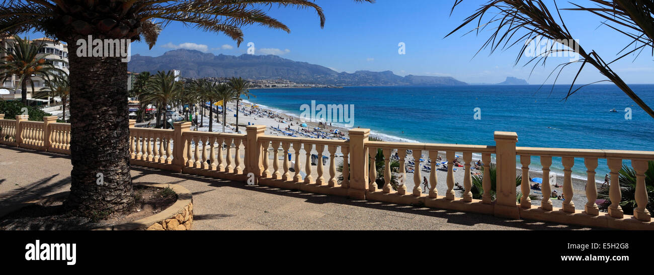 Promenade and beach view, coastal town of Albir, Costa Blanca, Spain ...