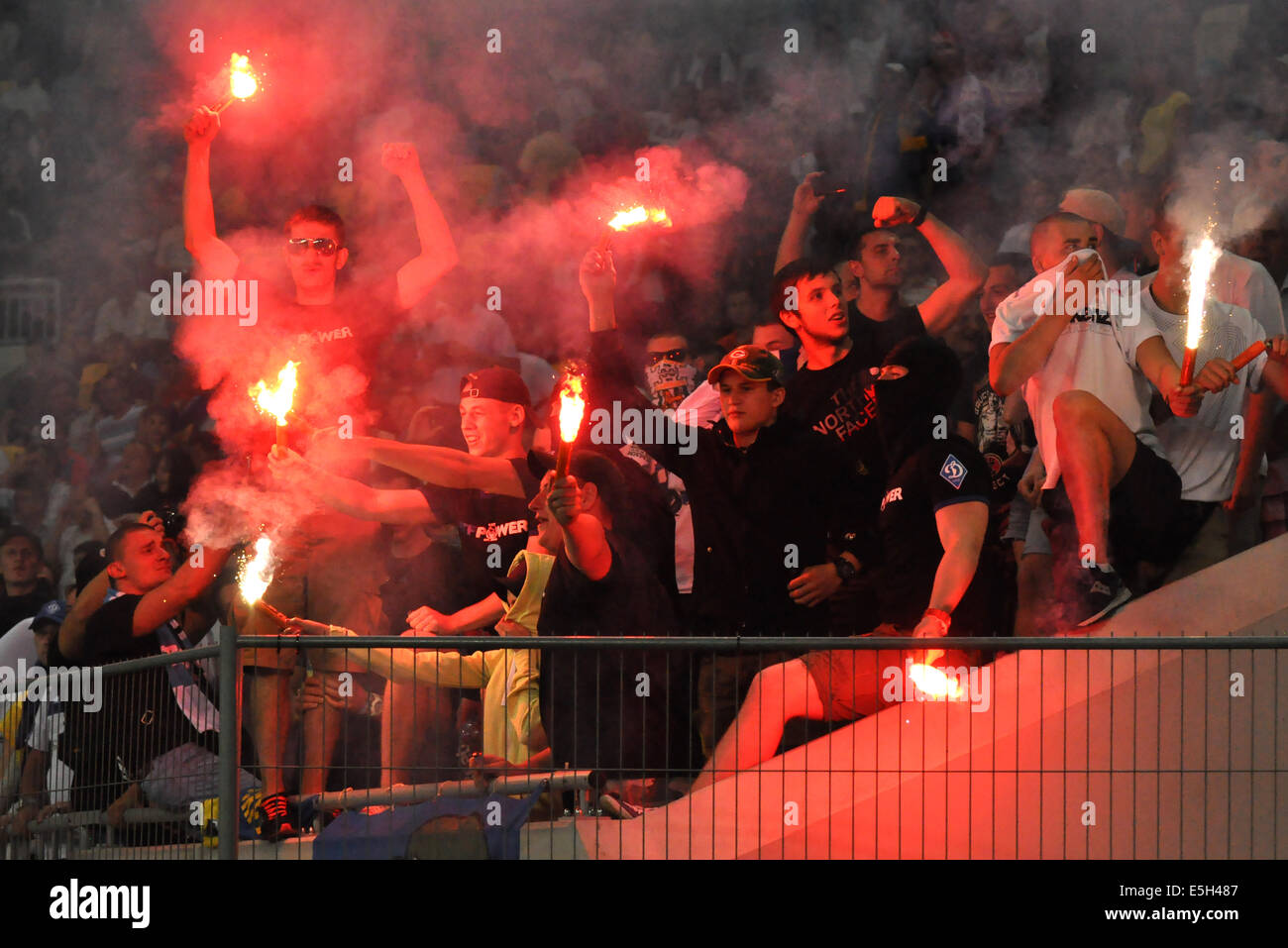 Fans firing fireworks during the match Inter between "Shakhtar ...