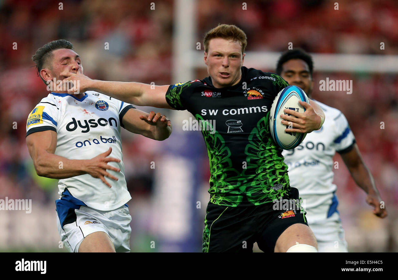 Gloucester, UK. 31st July, 2014. Premiership Rugby 7s. Group B Exeter ...