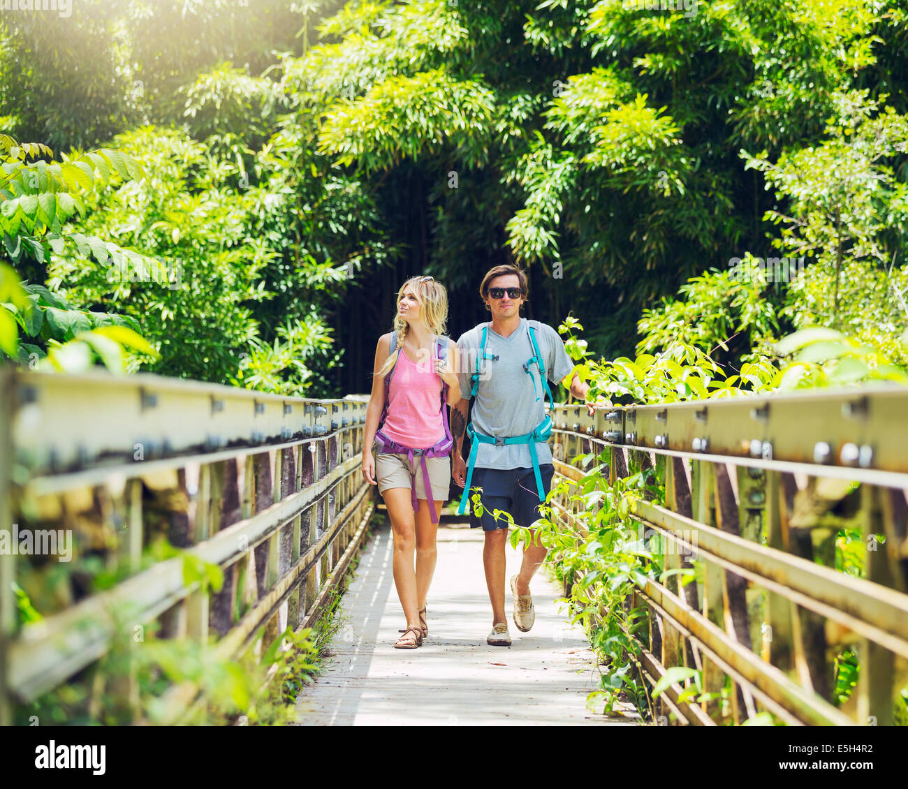 Attractive young couple having fun together outdoors on hike Stock ...