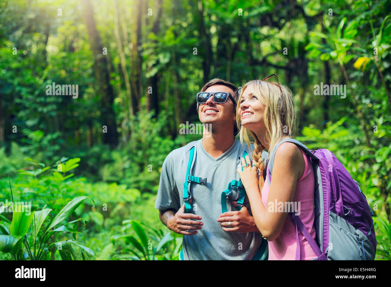 Attractive young couple having fun together outdoors on hike Stock ...