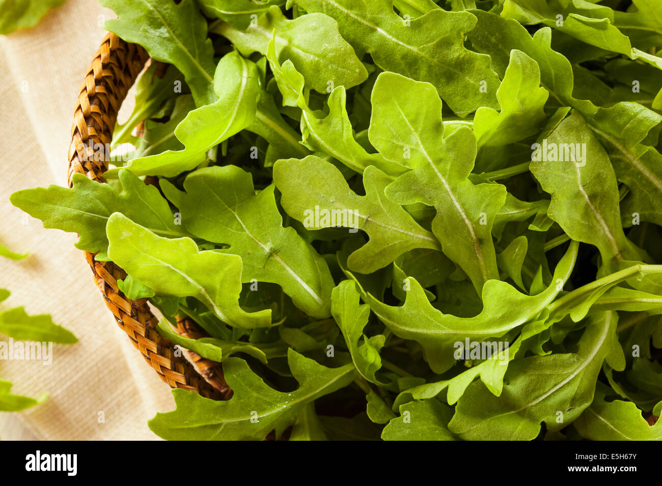 Organic Raw Green Arugula in a Basket Stock Photo - Alamy
