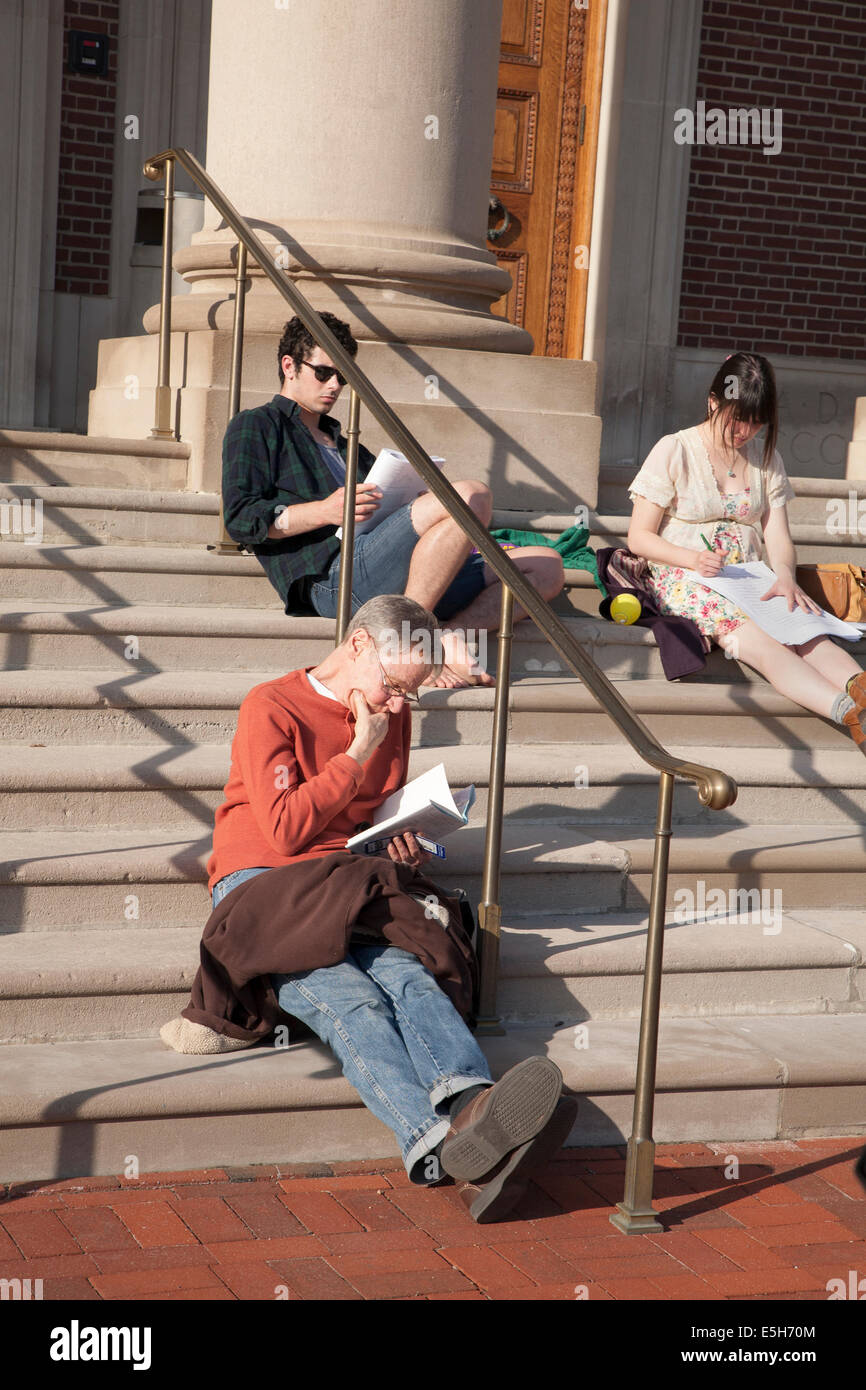 Students and visitors sit on the steps of Chapin Hall, Williams College ...