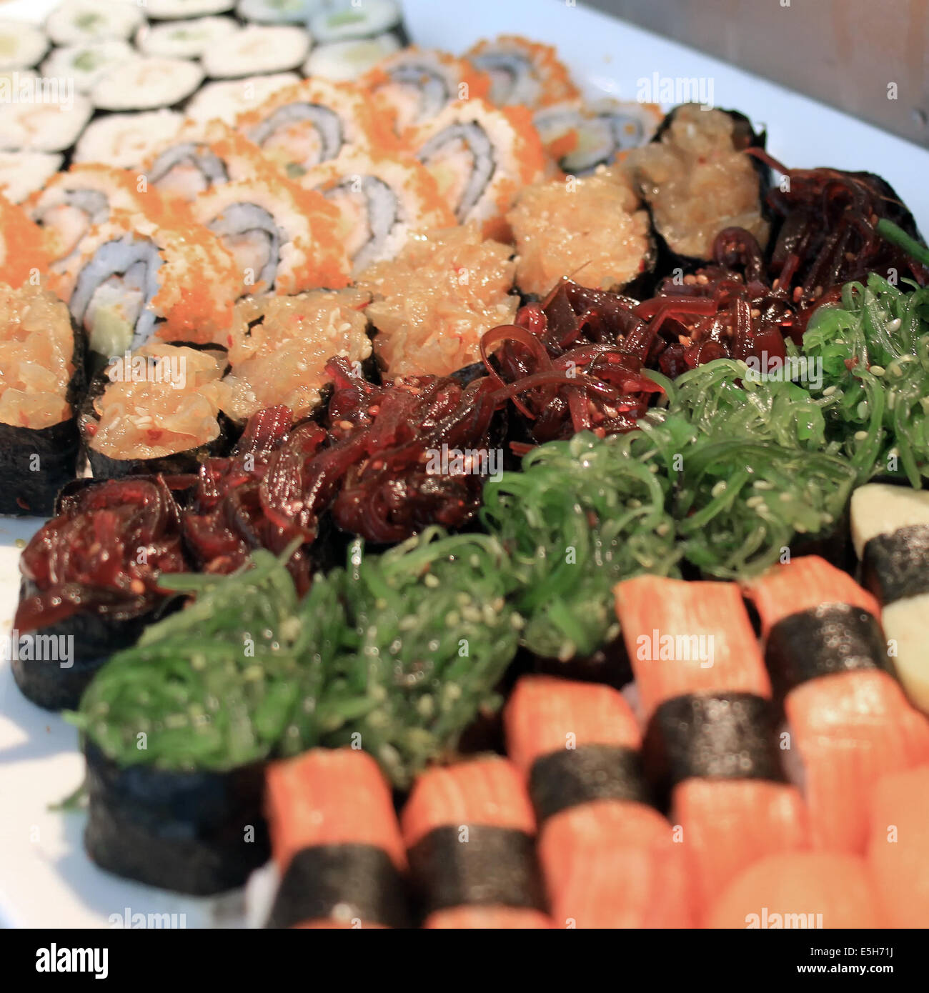 closeup of sushi rolls traditional japanese food Stock Photo - Alamy