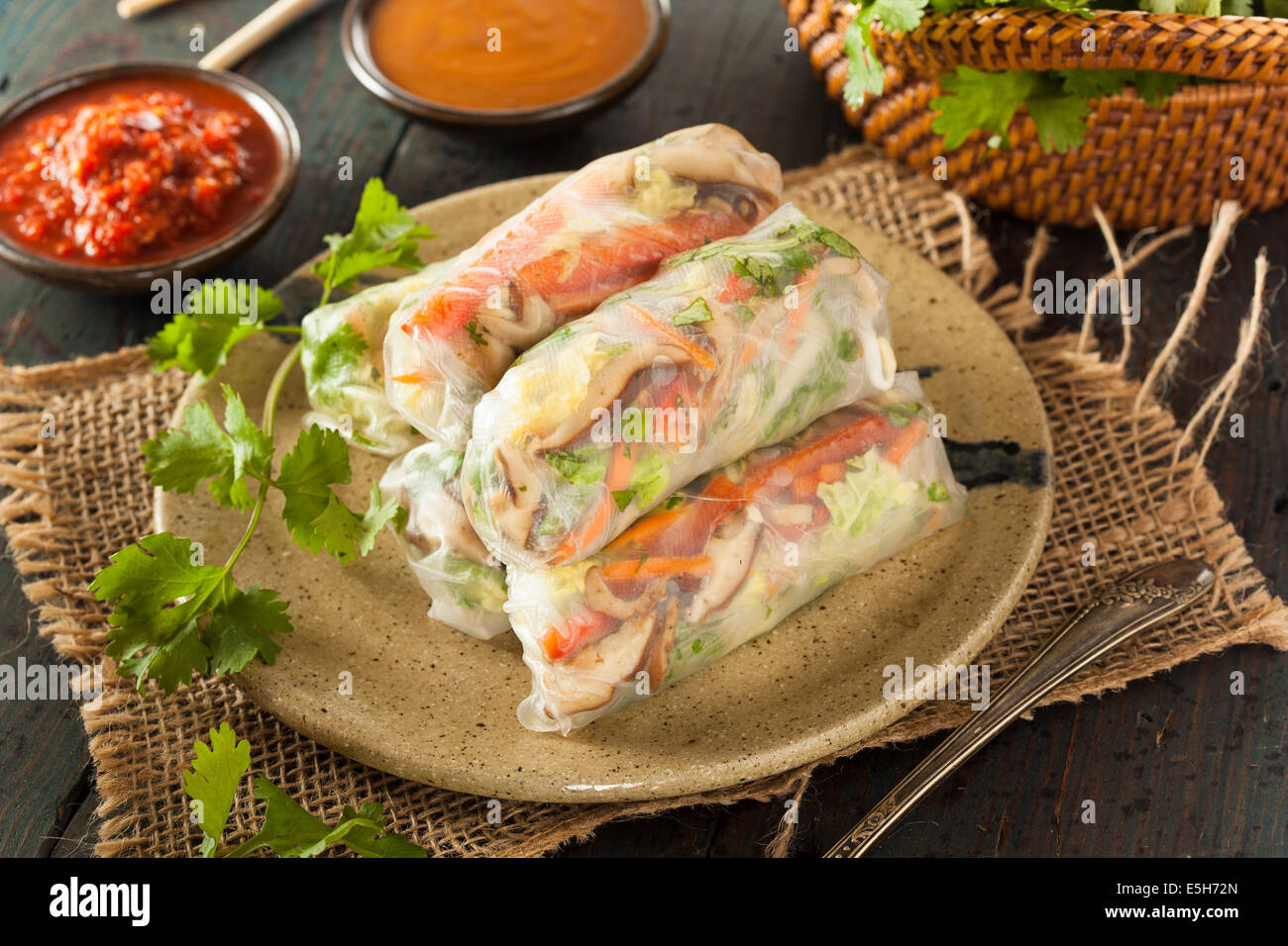 Healthy Vegetarian Spring Rolls with Cilantro Carrots and Cabbage Stock ...