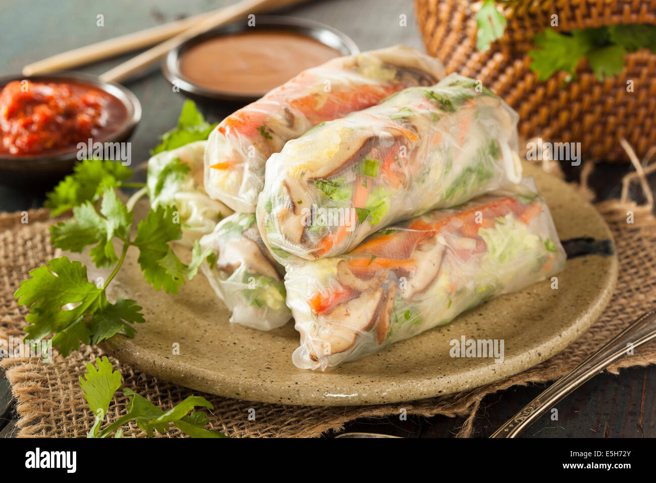 Healthy Vegetarian Spring Rolls with Cilantro Carrots and Cabbage Stock ...