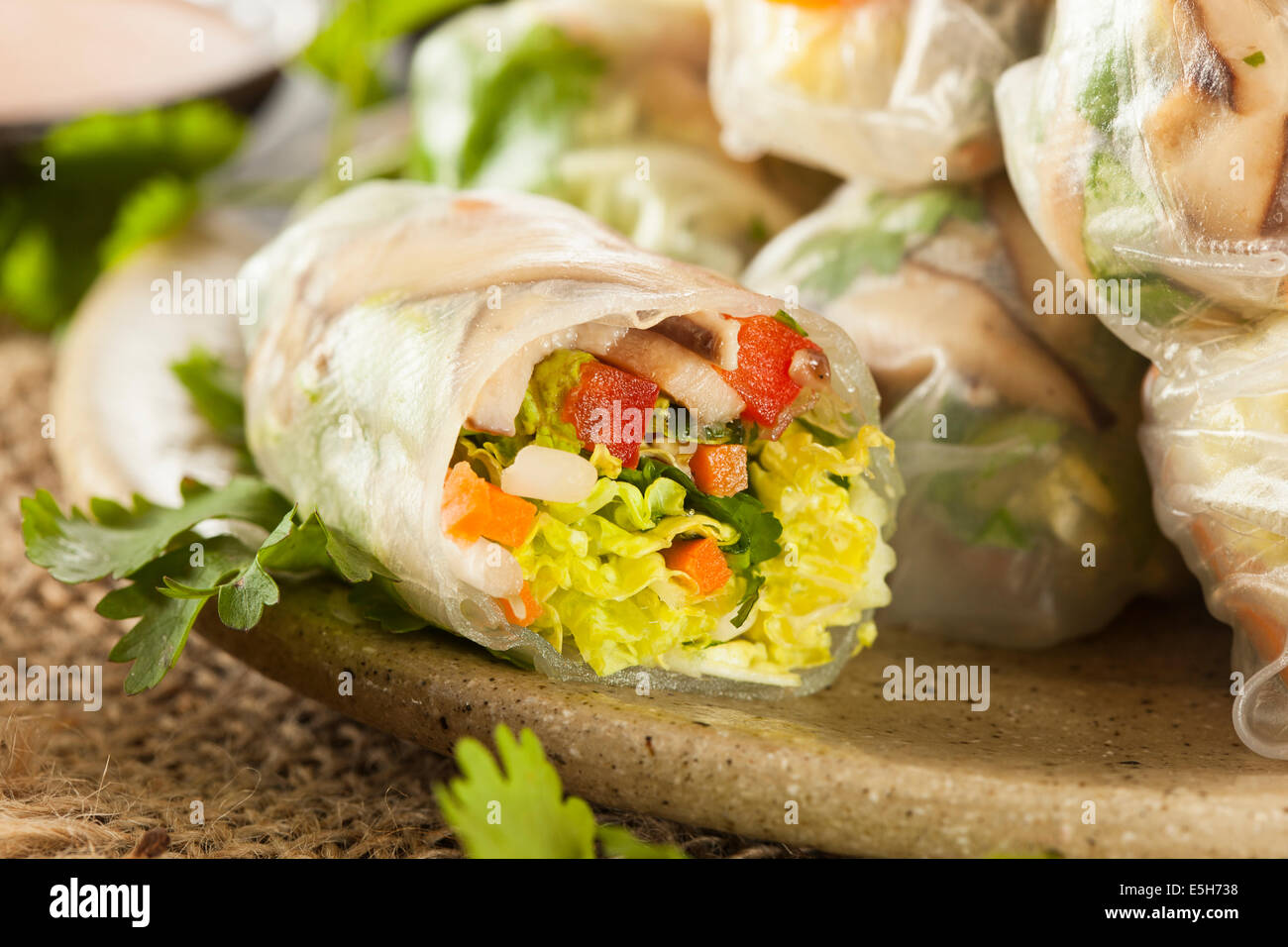 Healthy Vegetarian Spring Rolls with Cilantro Carrots and Cabbage Stock ...
