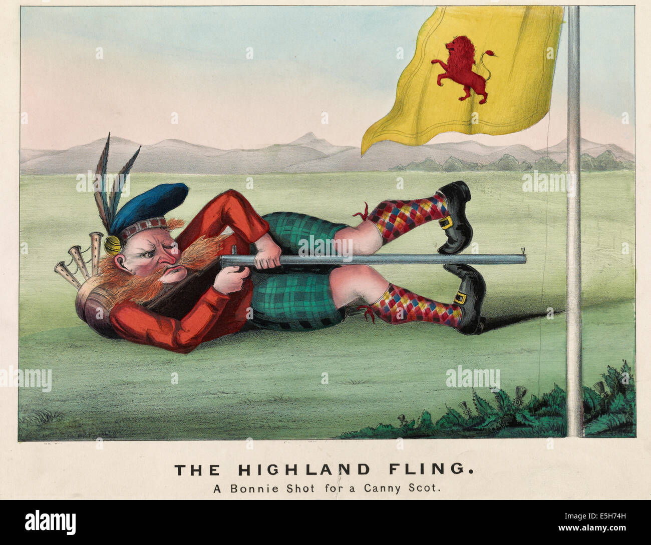 The highland fling - a bonnie shot for a canny scot, circa 1876 Stock ...