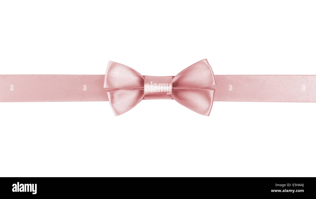 horizontal border with rose pink color ribbon bow, isolated on white ...