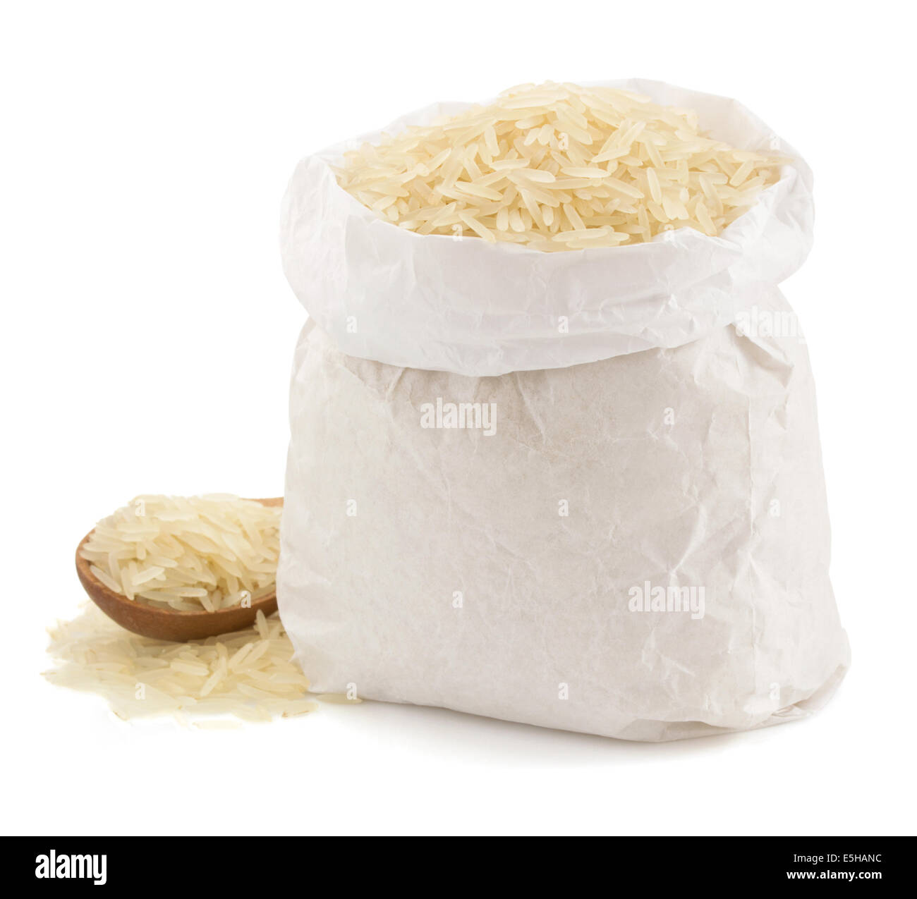 rice in paper bag isolated on white background Stock Photo - Alamy