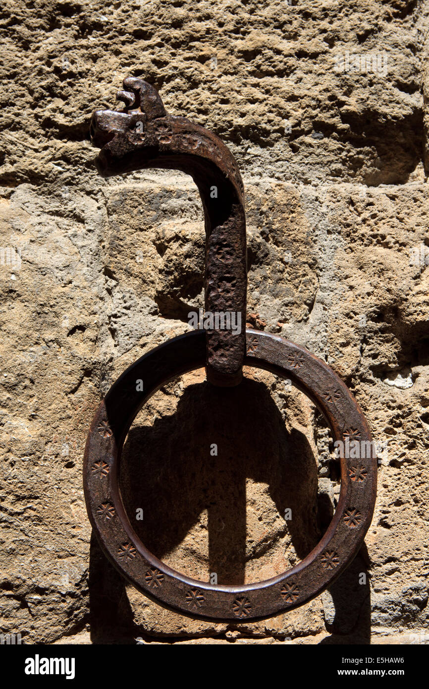 Metal horse tie rings used to secure horses,Volterra, Tuscany, Italy ...