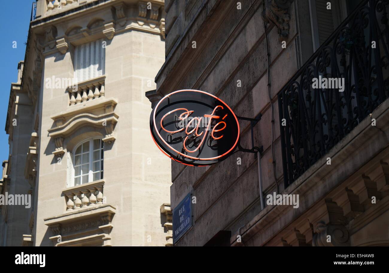 Paris cafe sign on a building Stock Photo - Alamy
