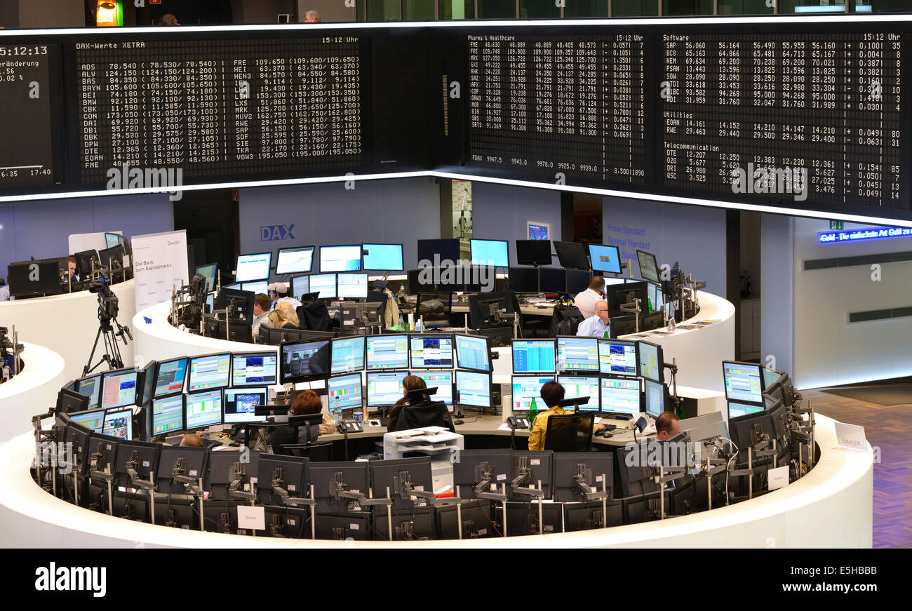 Trading floor of the Frankfurt Stock Exchange, trading board of the DAX ...