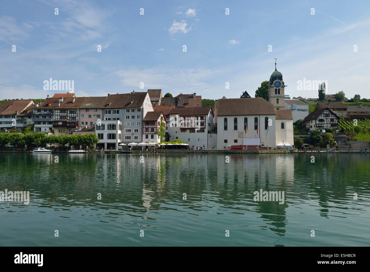 View over the Rhine on the old town, Eglisau, Canton of Zurich ...