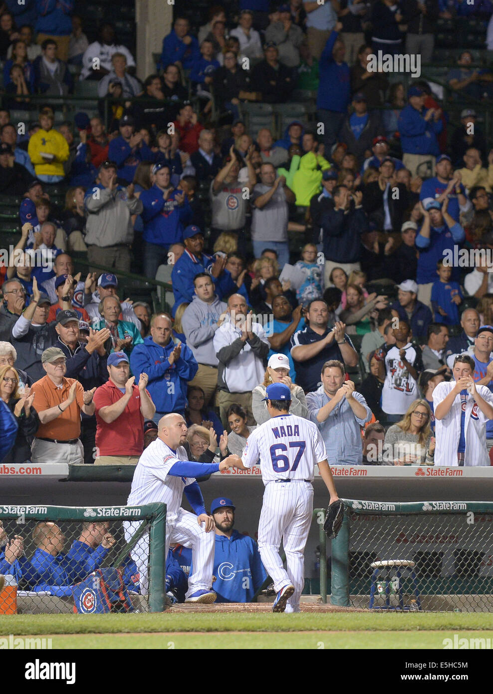 Chicago, USA. The Cubs defeated the Rockies. Tsuyoshi Wada's first ...